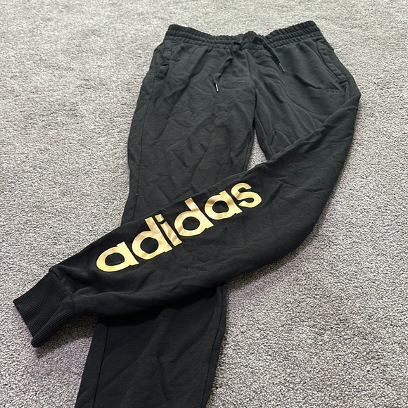 adidas | Pants & Jumpsuits | Black Adidas Joggers With Gold Writing ...
